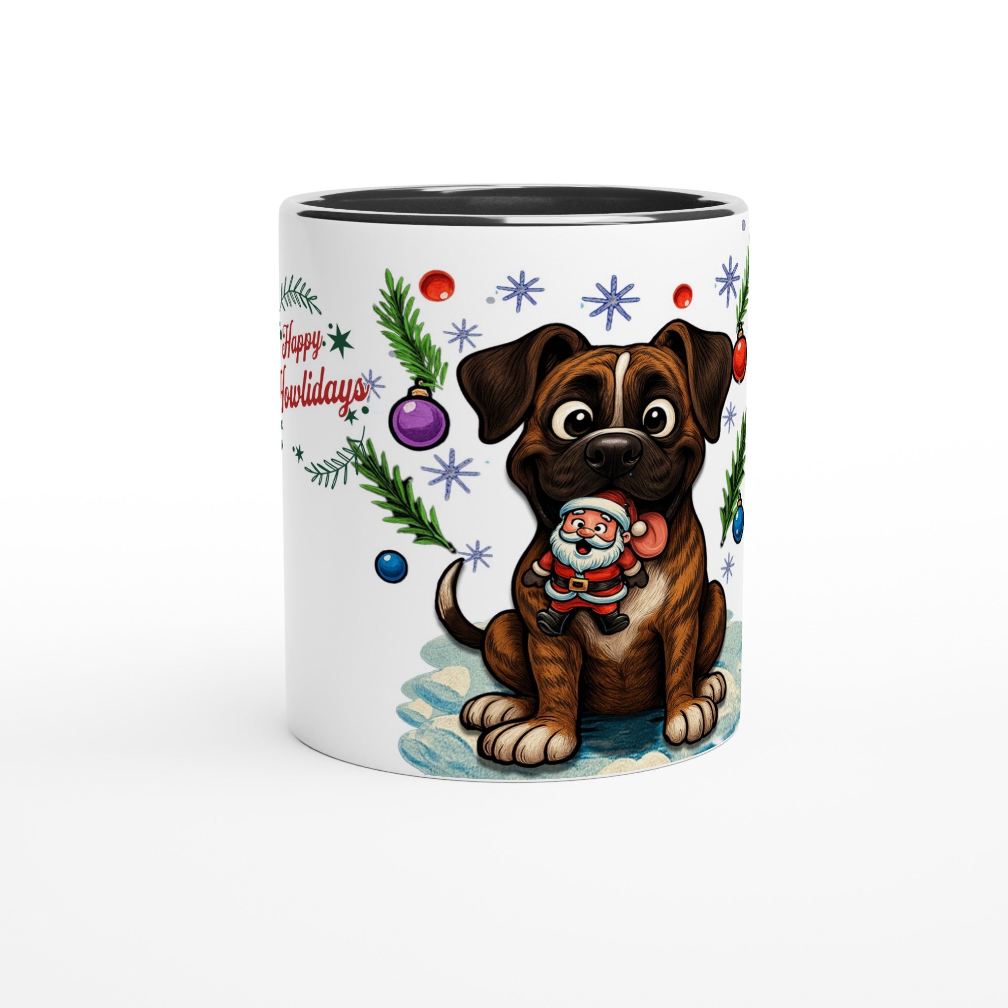 Humourus Christmas Brindle Boxer Puppy Mug – Happy Howlidays Design ...